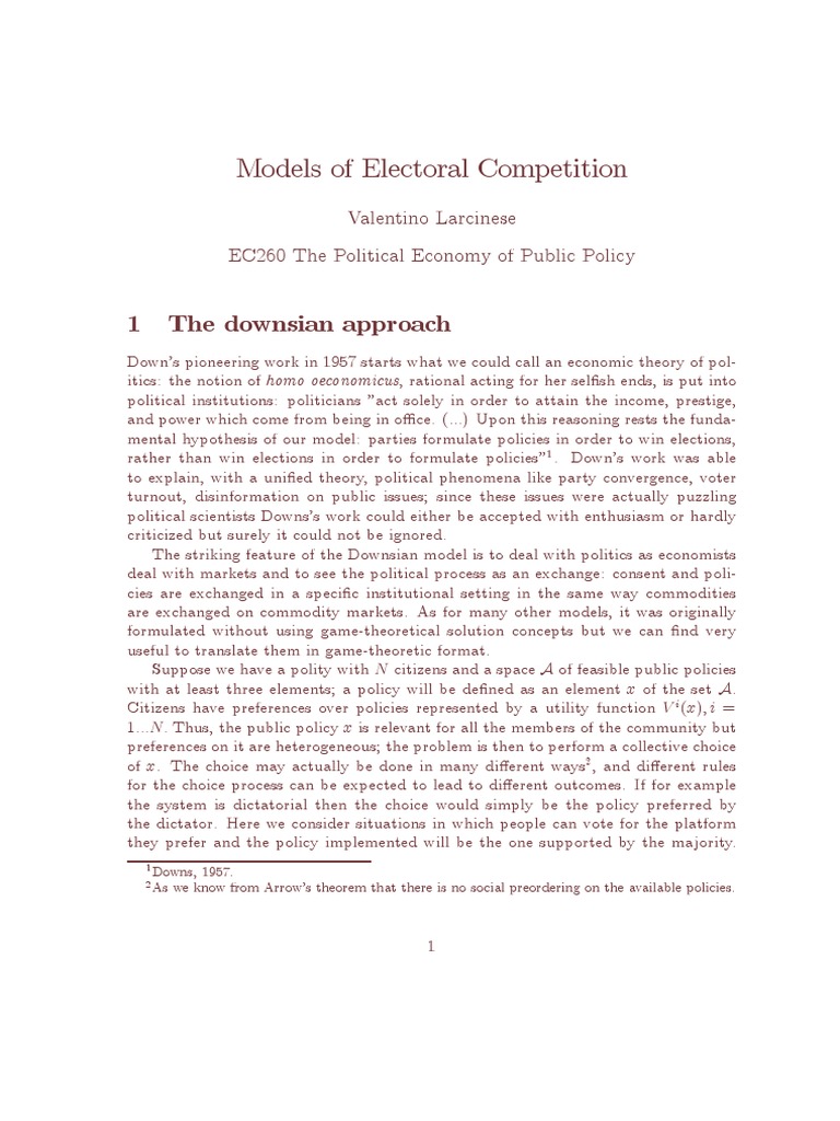 Models of Electoral Competition | PDF | Convex Set | Voting