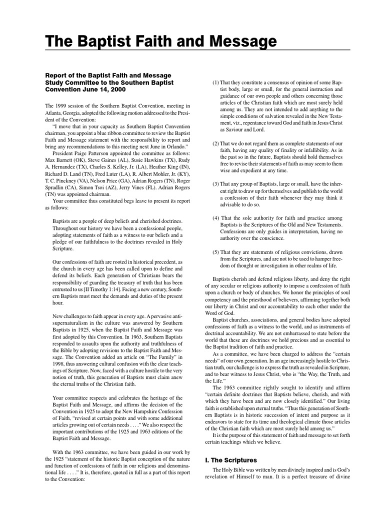 The Baptist Faith and Message | PDF | Salvation | Epistle To The Colossians