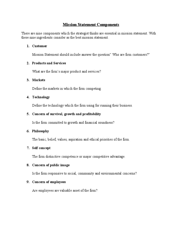 Nine Essential Components of Mission Statements | PDF | Competence ...