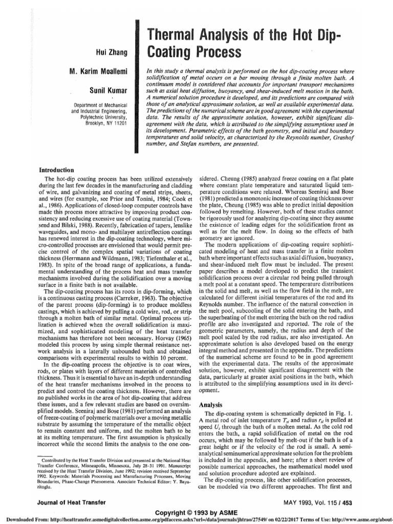 Thermal Analysis of The Hot Dip-Coating Process: Hui Zhang M. Karim ...