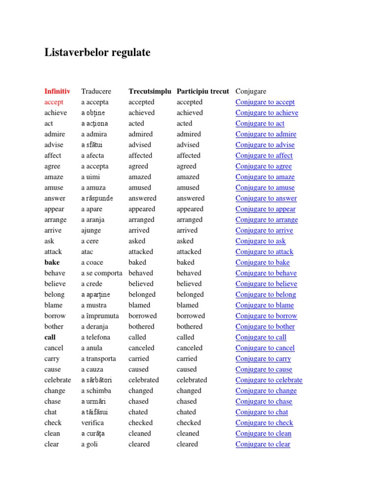 Romanian verb conjugation list | PDF