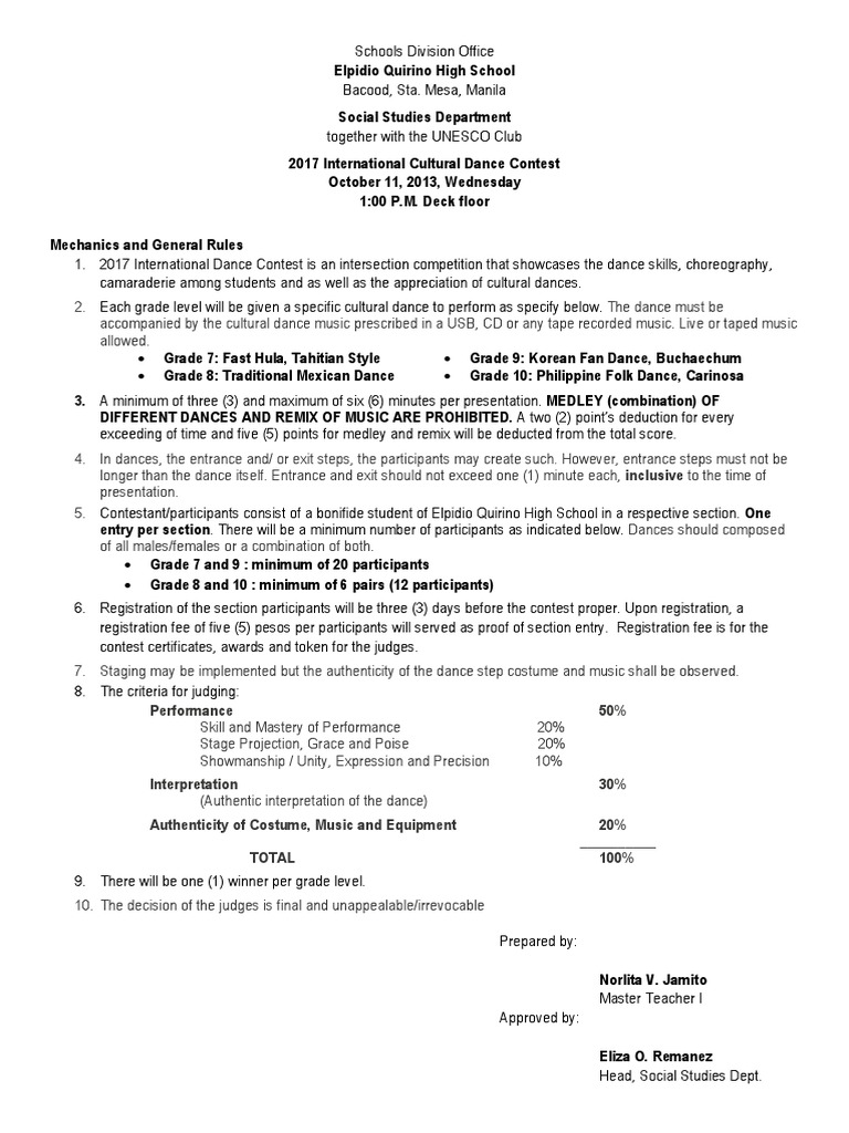 International Dance Contest Mechanics 1 PDF | PDF | Dances | Performing ...