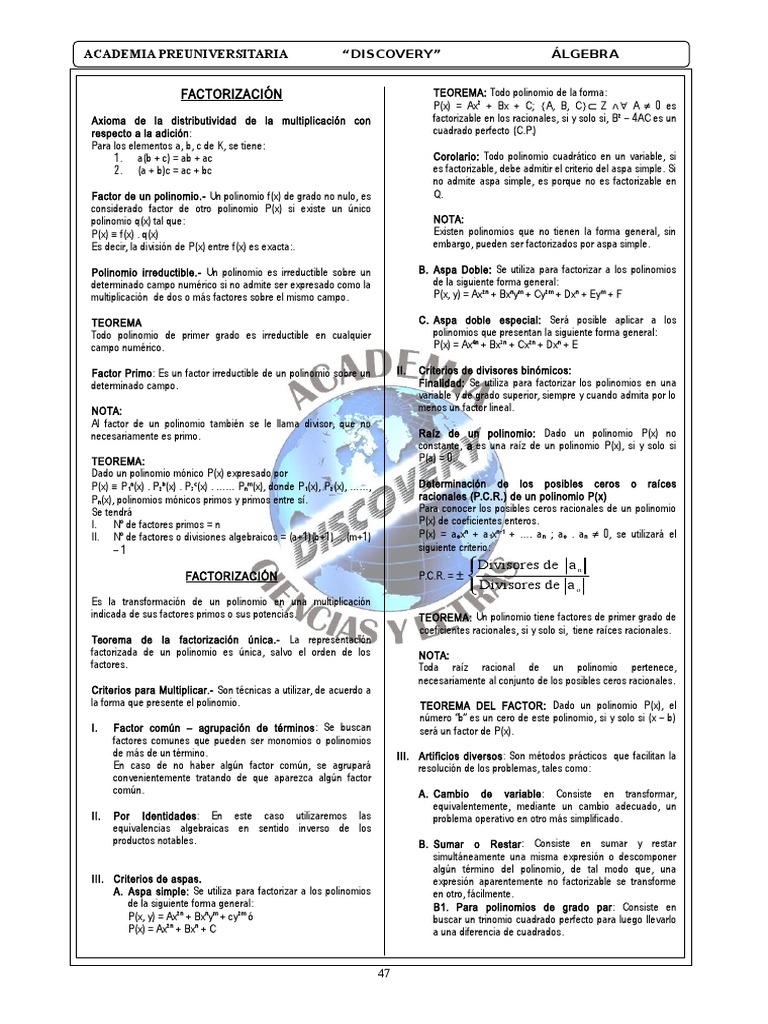 6 - Algebra | PDF | Factorización | Ecuaciones