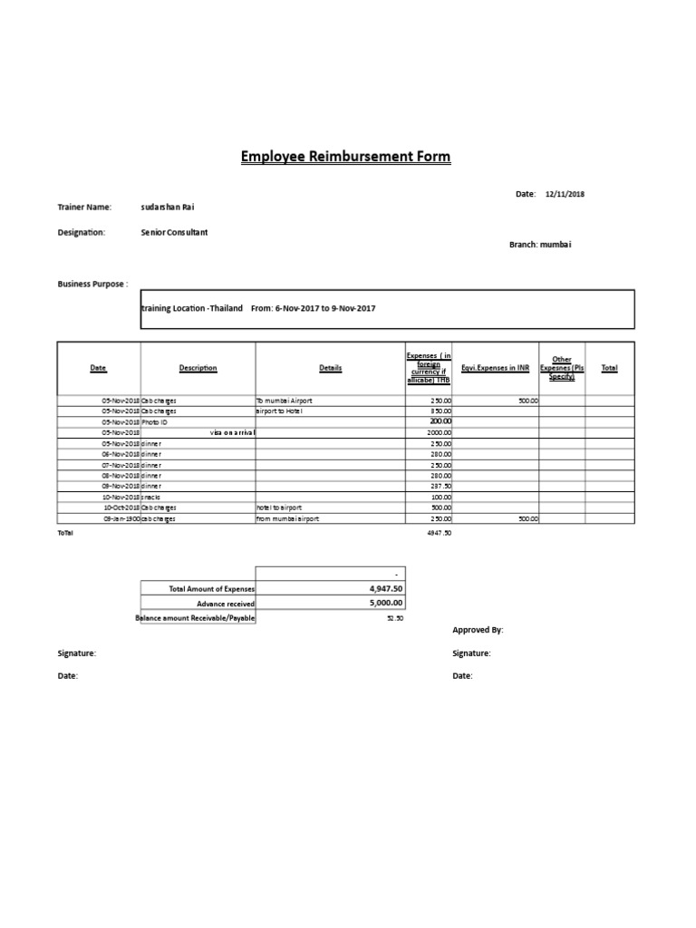 Reimbursement Form INR Corp Academia. | PDF | Service Industries | Business
