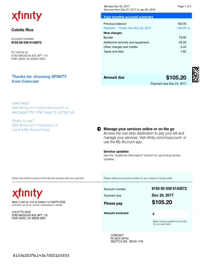X bILL xFINITY | PDF | Service Industries | Telecommunications