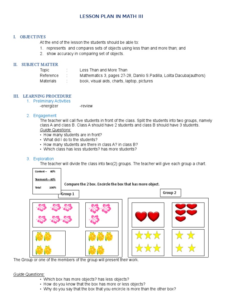 Less Than and More Than LP | PDF | Lesson Plan | Change