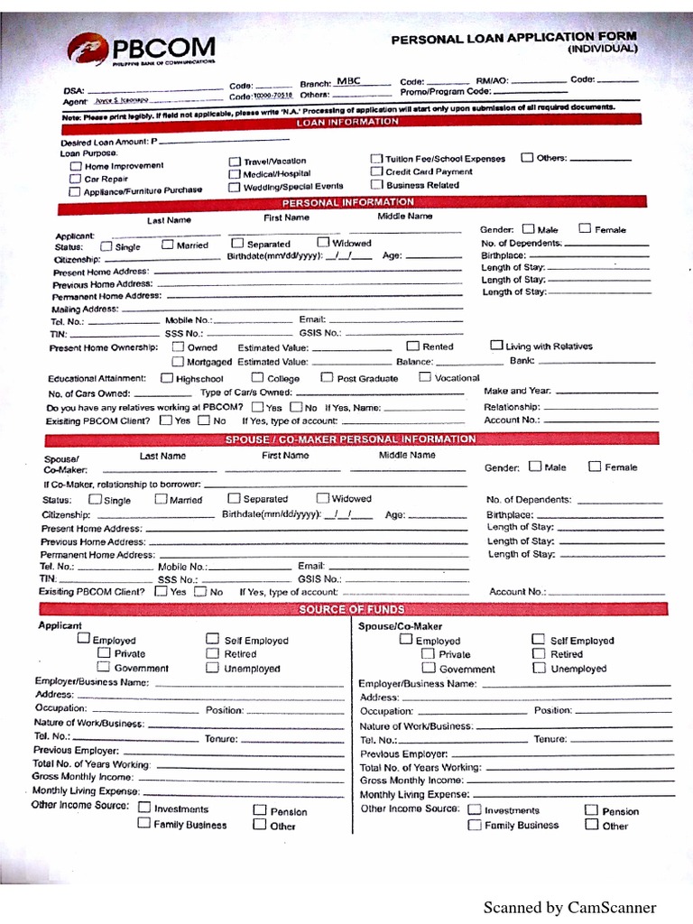 PBCOM Application Form | PDF