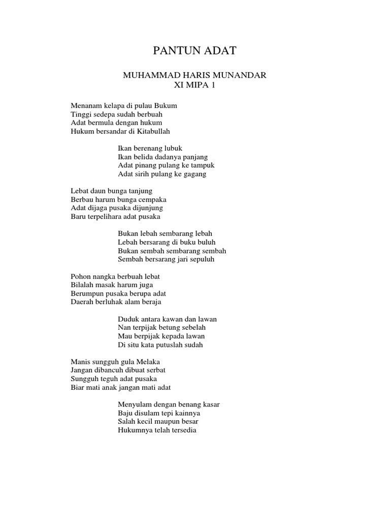 Contoh (Pantun Adat) | PDF