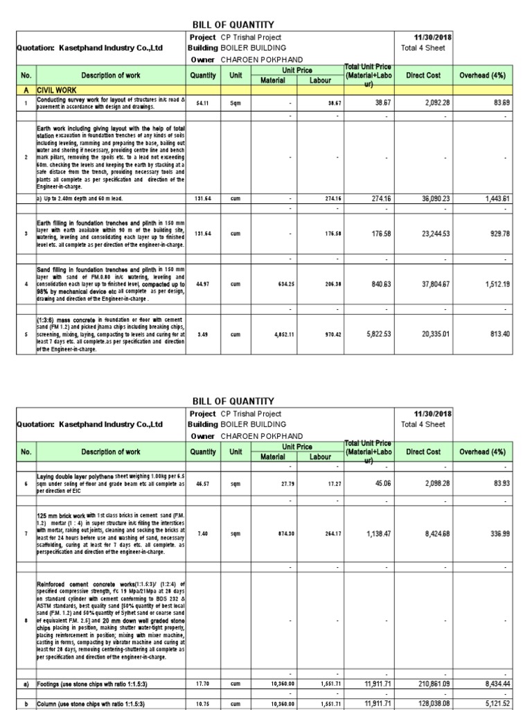 Water Tank BOQ (NEW) | PDF | Concrete | Brick
