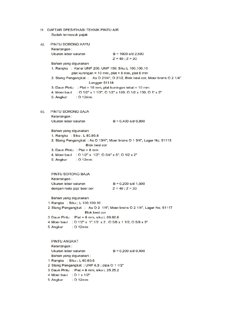 Dimensi Dan Harga Pintu Air PDF | PDF