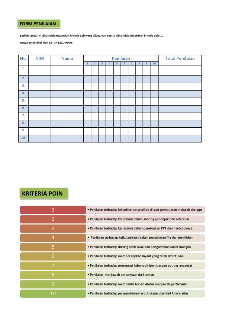 Form Penilaian: No. NIM Nama Penilaian Total Penilaian | PDF