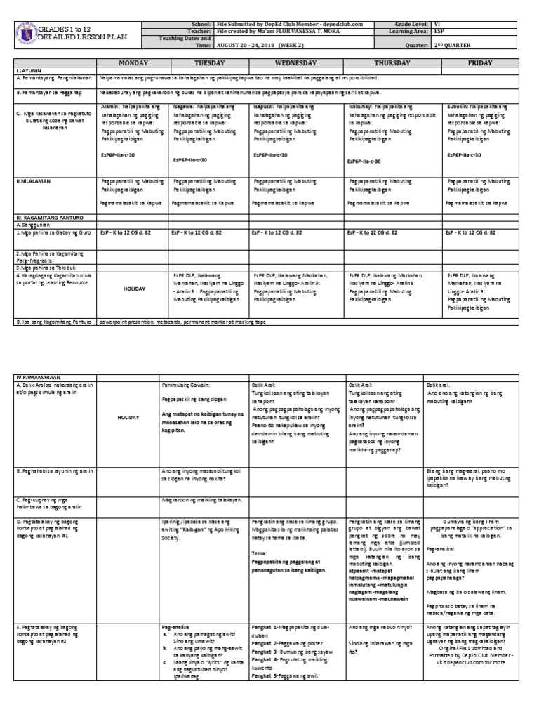 DLP - Esp 6 - Q2 - W2 | PDF