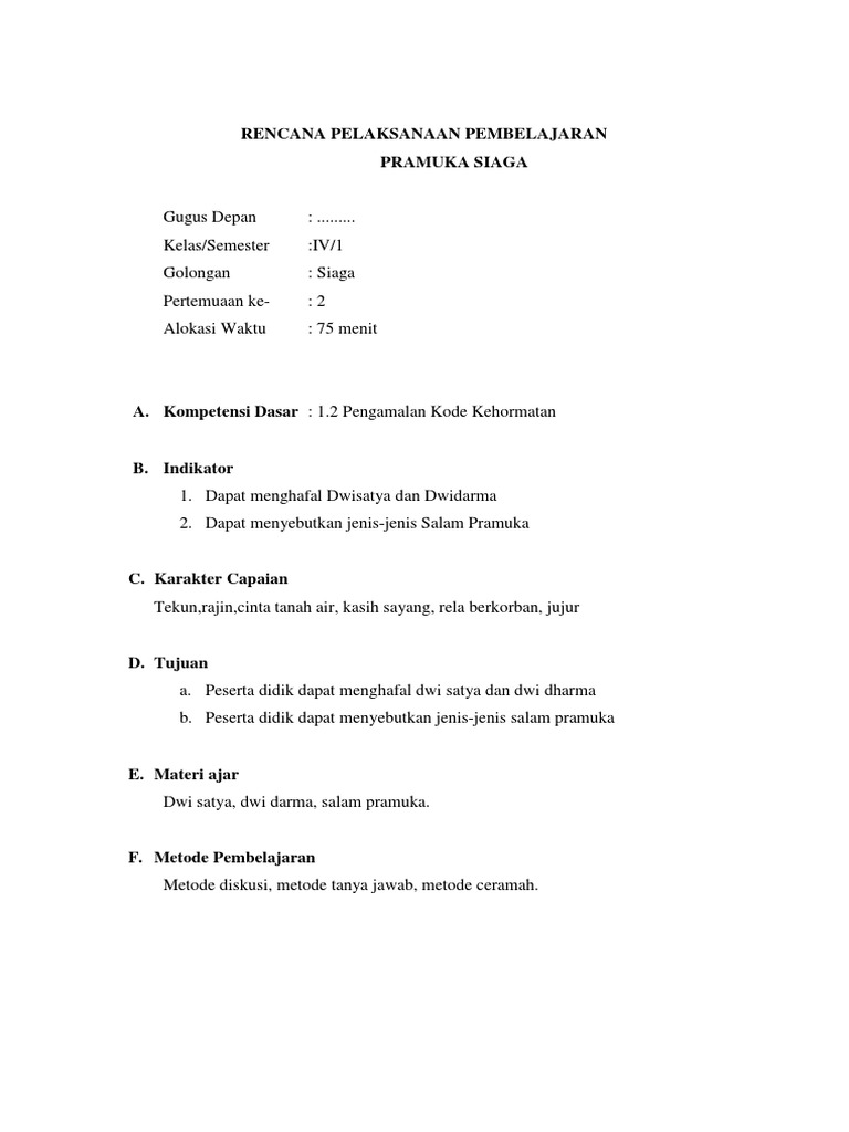 Rencana Pelaksanaan Pembelajaran Pramuka Siaga | PDF