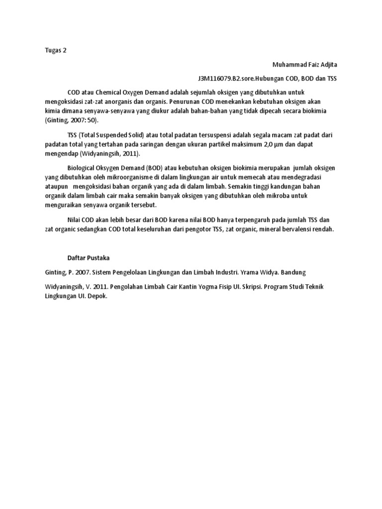 Hubungan Parameter Air Limbah COD, BOD Dan TSS | PDF