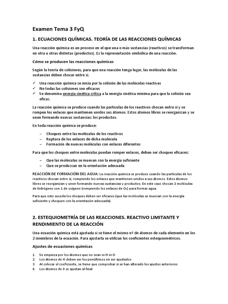 Examen Tema 3 FyQ | PDF | Hierro | Redox