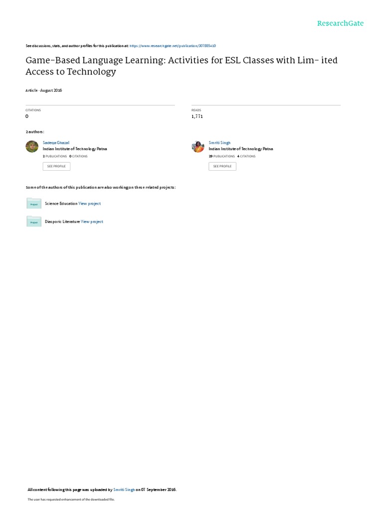 Game-Based Language Learning: Activities For ESL Classes With Lim-Ited ...