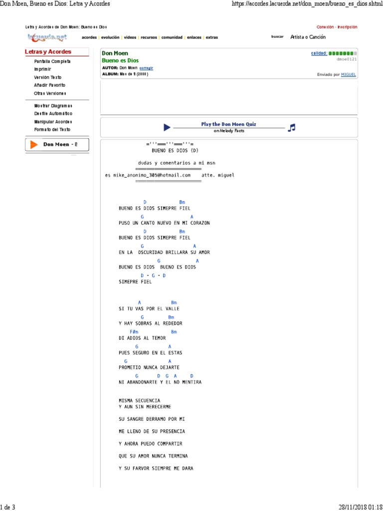 Don Moen, Bueno Es Dios - Letra y Acordes | PDF | Ocio