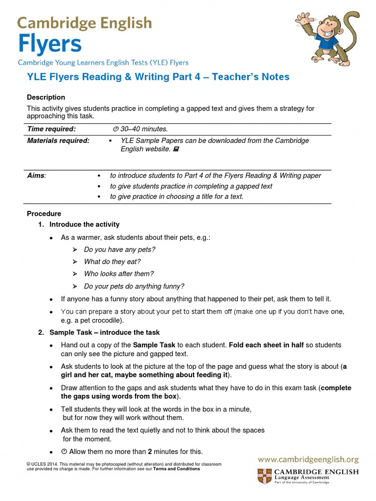 Cambridge English Flyers Reading and Writing Part 3 | Download Free PDF ...