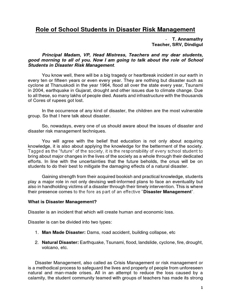 Role of Students Disaster Management | PDF | Emergency Management ...
