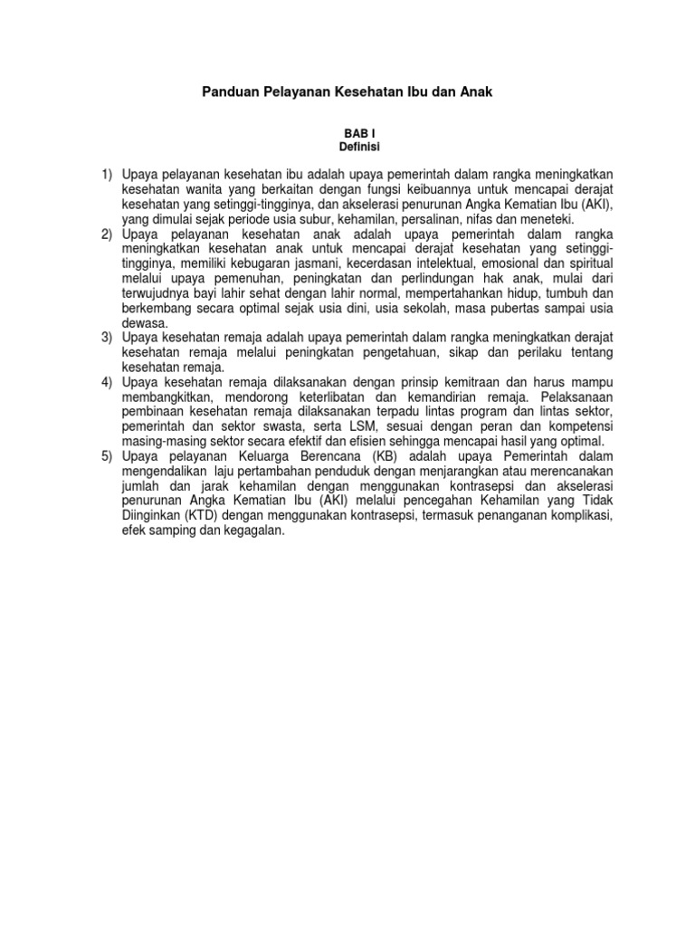 Panduan Pelayanan Kesehatan Ibu Dan Anak Pdf