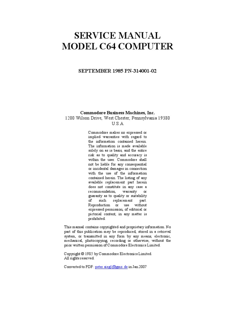 c64 Service Manual | PDF | Input/Output | Manufactured Goods
