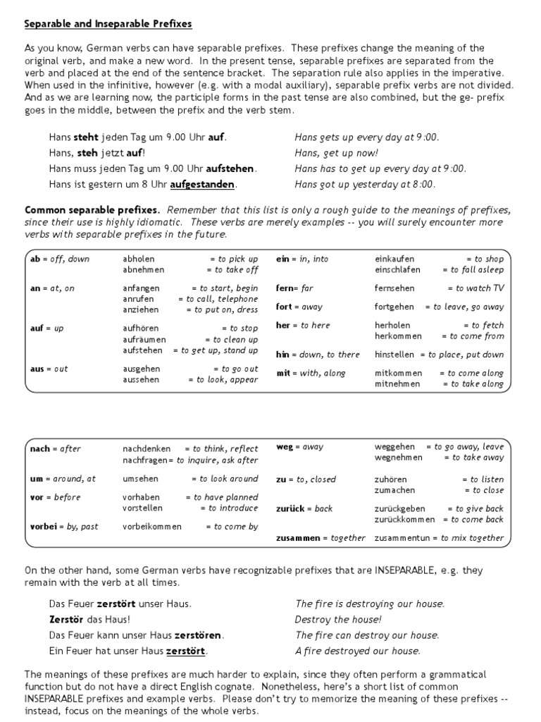 German Verb Prefix Guide | PDF | Grammatical Tense | Verb