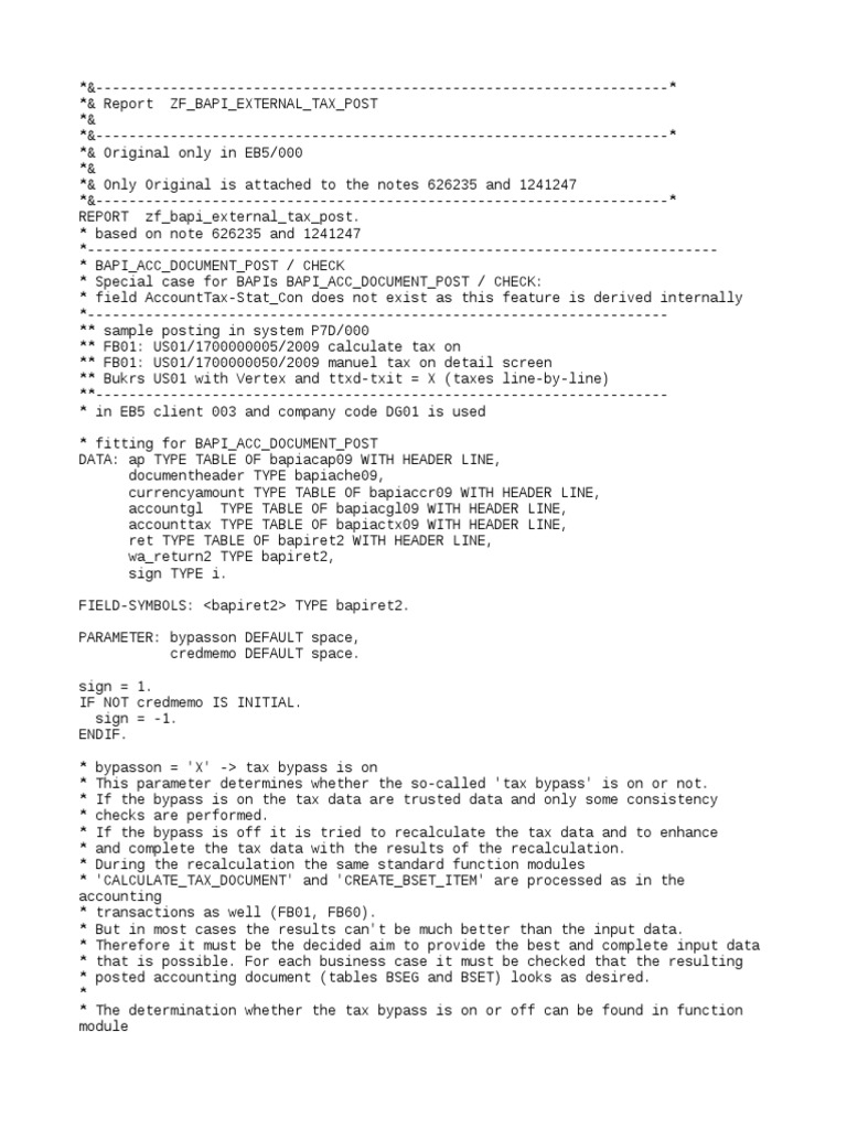 ZF Bapi External Tax Post | PDF | Software Engineering | Computer Programming