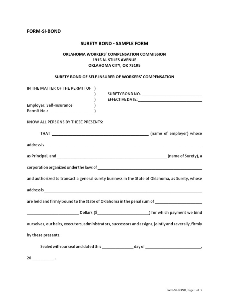 Form-Si-Bond Surety Bond - Sample Form | Download Free PDF | Surety ...