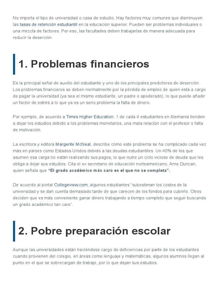 8 Causas de Deserción Estudiantil en La Educación Superior | PDF ...