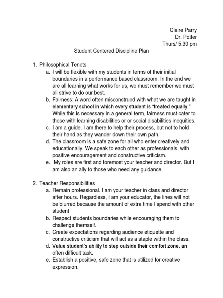 Student-Centered Discipline Plan | PDF | Teachers | Cognition