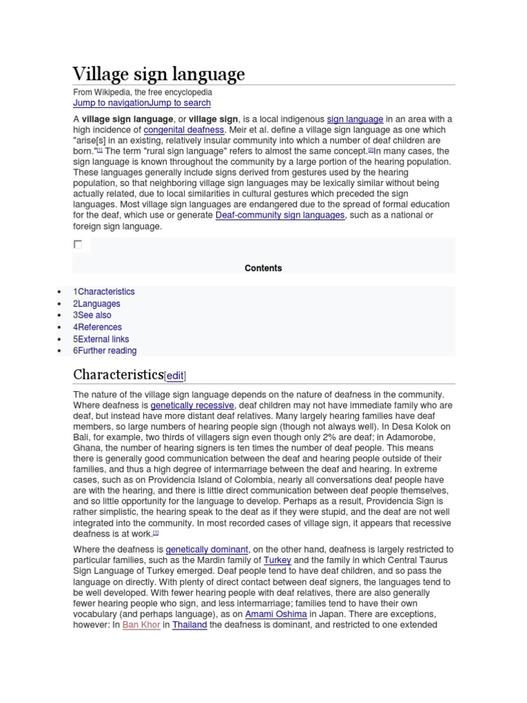 Village Sign Language Wikipedia | PDF | Symbols | Language Families