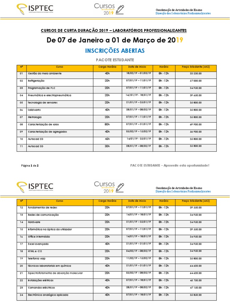 Cursos de Curta Duração - Isptec 2019 - Pacote Estudante PDF | PDF ...