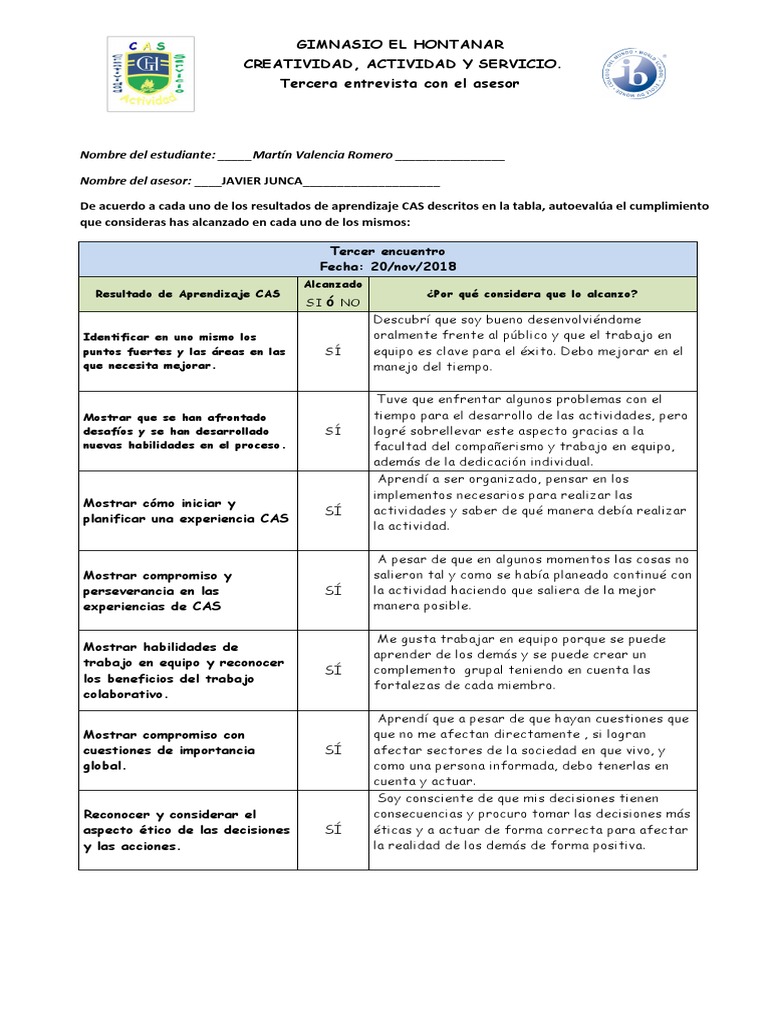 Tercera Entrevista Con El Asesor CAS | PDF | Creatividad | Empatía