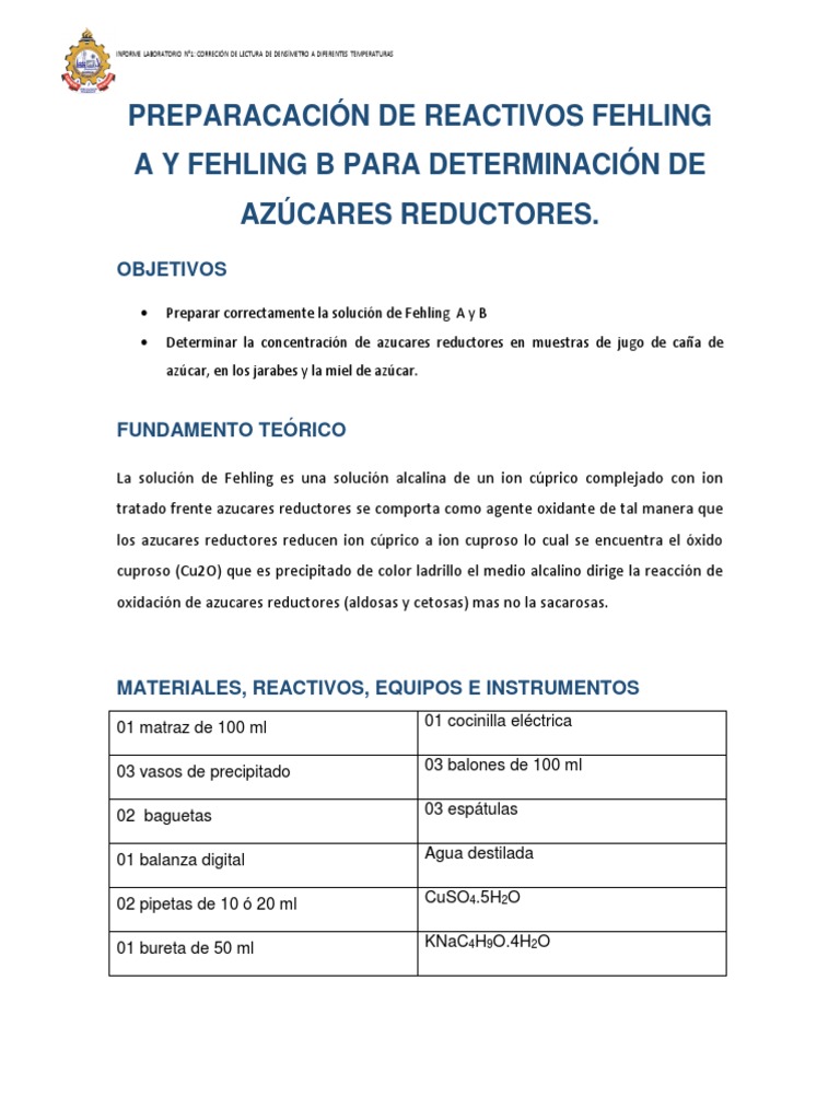 Inf. 2-Preparación de Reactivos Fehling A y B para Determinación de ...