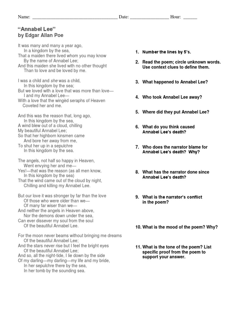 Annabel Lee Poetry Guide | PDF