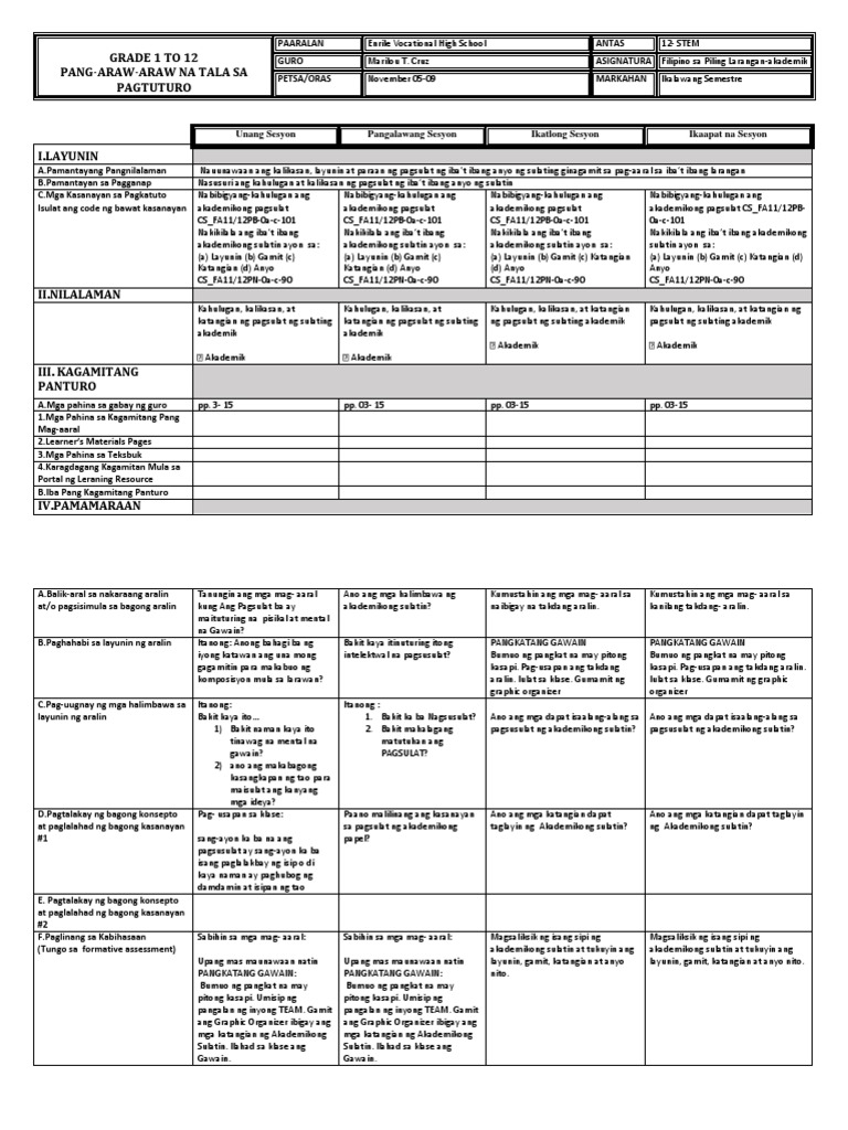 Filipino Akademik DLL #1-November | PDF