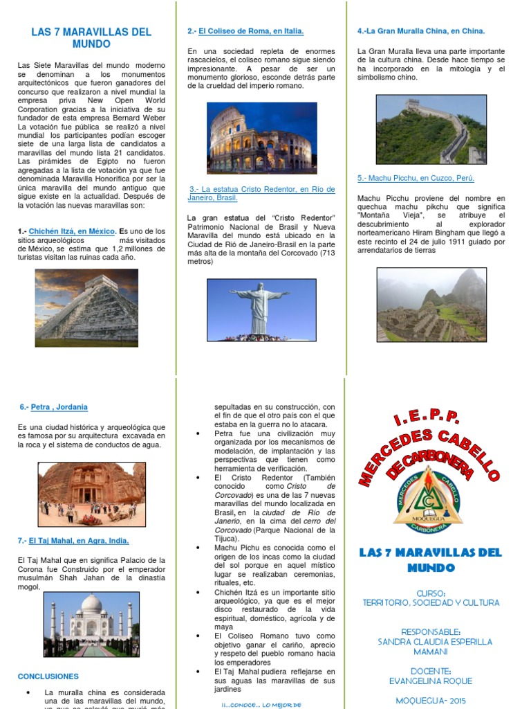 Triptico - Las 7 Maravillas Del Mundo | PDF | Machu Picchu | Minería