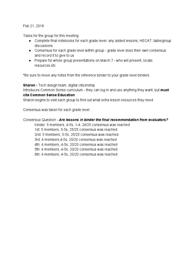 Grade Level Meeting Tasks and Consensus | PDF | Career & Growth | Business
