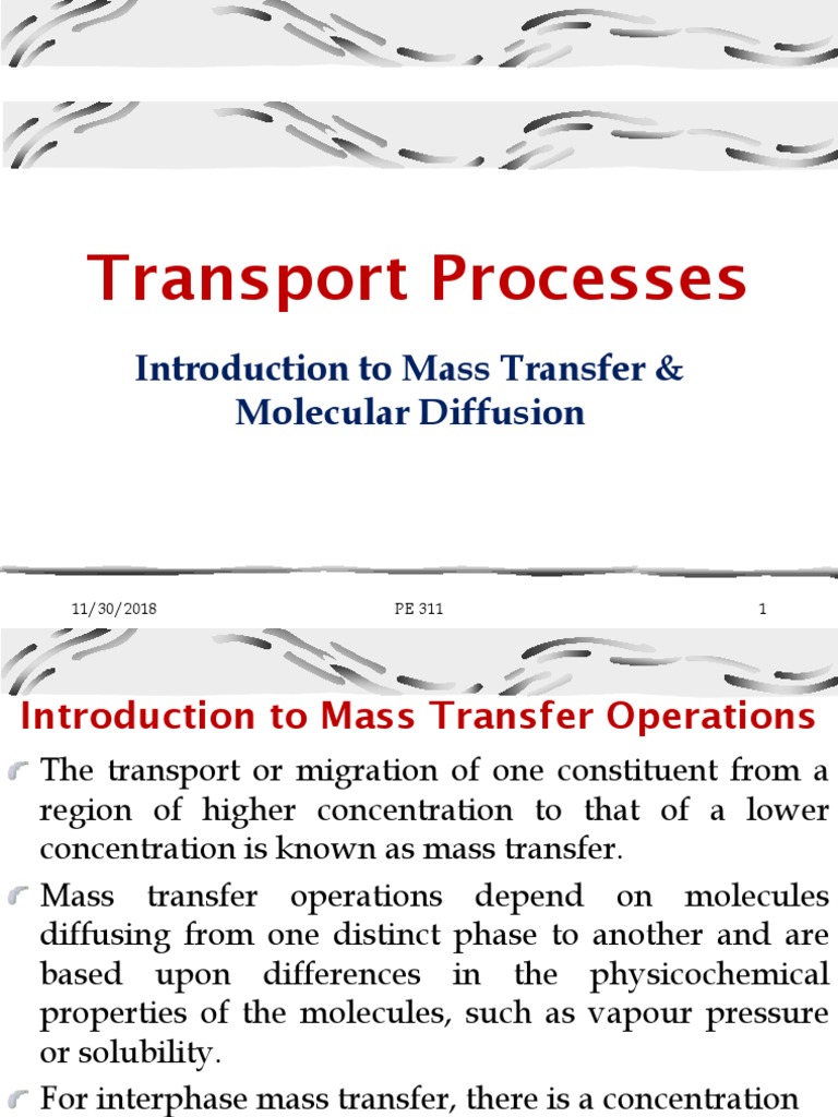 Introduction to Mass Transfer & Molecular Diffusion | PDF | Diffusion | Mass Transfer