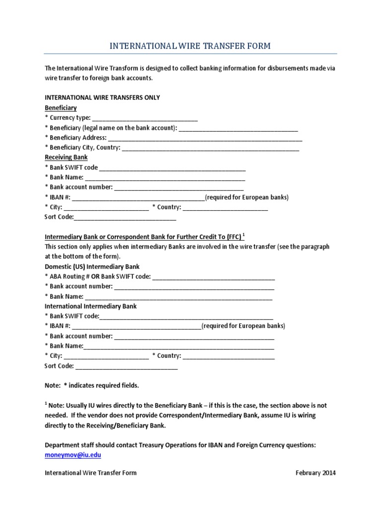 International Wire Transfer Form PDF | PDF