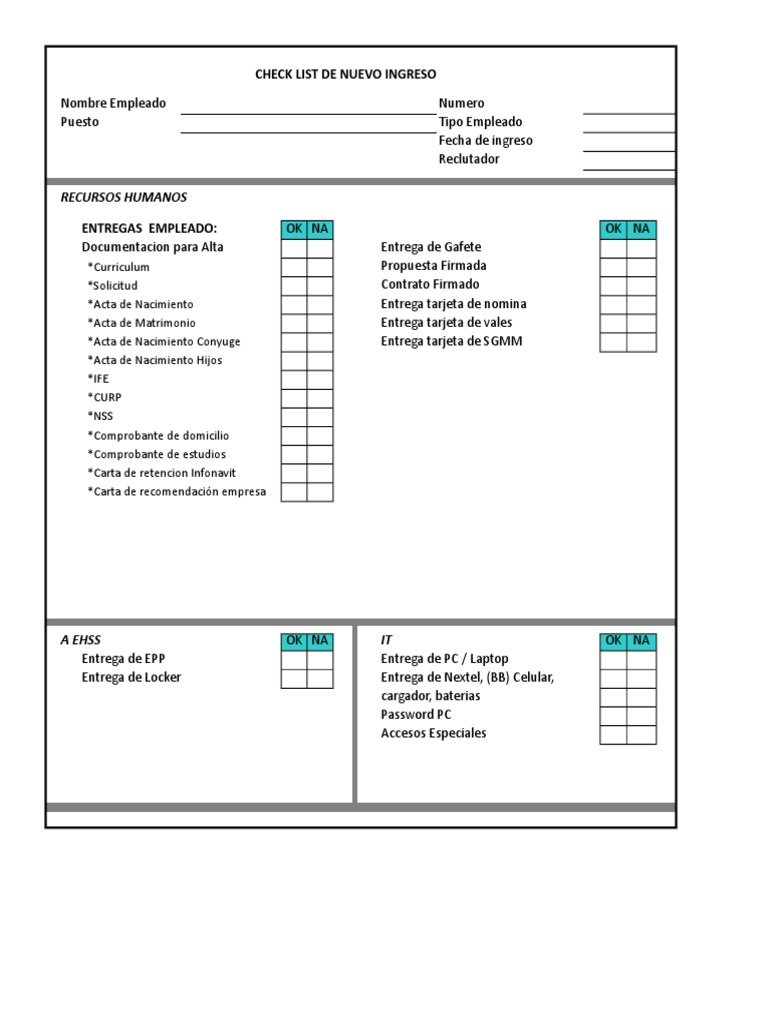 Check List Ingreso | PDF
