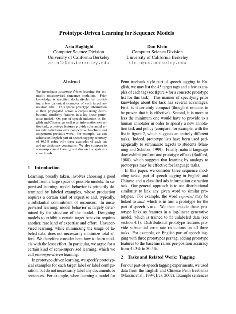 Prototype-Driven Learning For Sequence Models | PDF | Cognitive Science ...