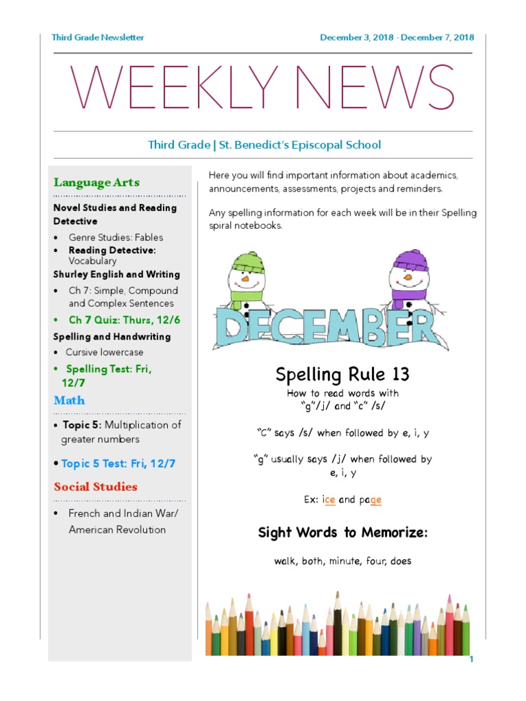 Weekly Newsletter-Dec 3-7 | PDF | Homework | Behavior Modification