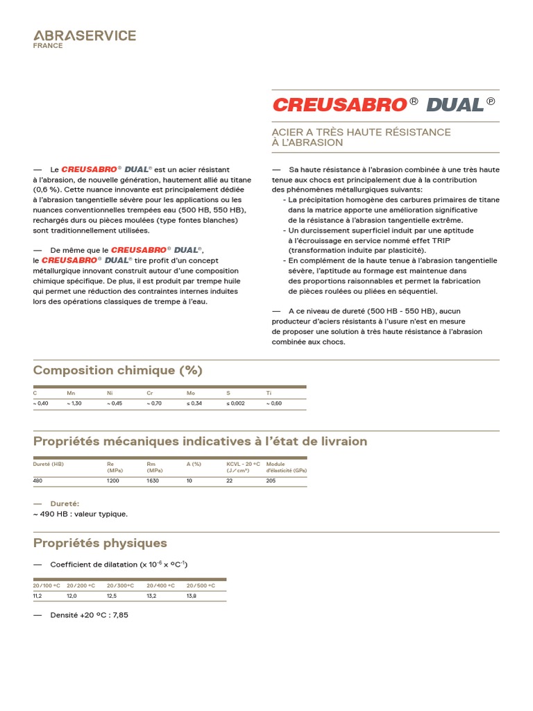 ABRAfrance Creusabro Dual | PDF | Chemical Product Engineering ...