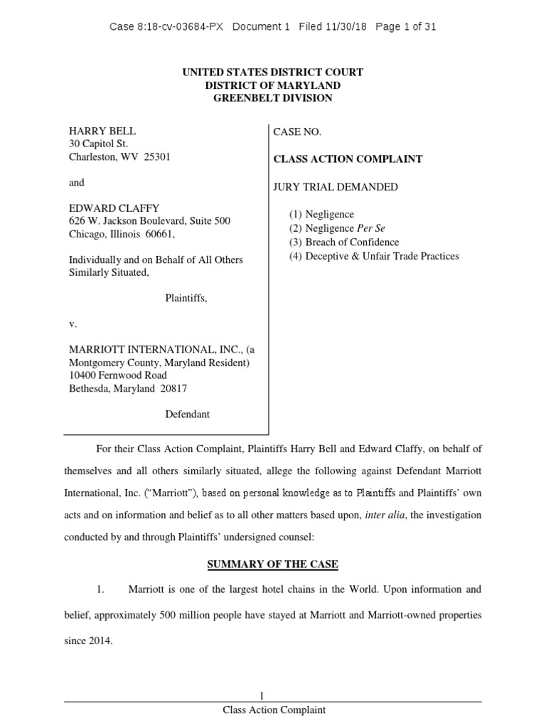 Complaint Against Marriott by Morgan & Morgan | PDF | Identity Theft ...