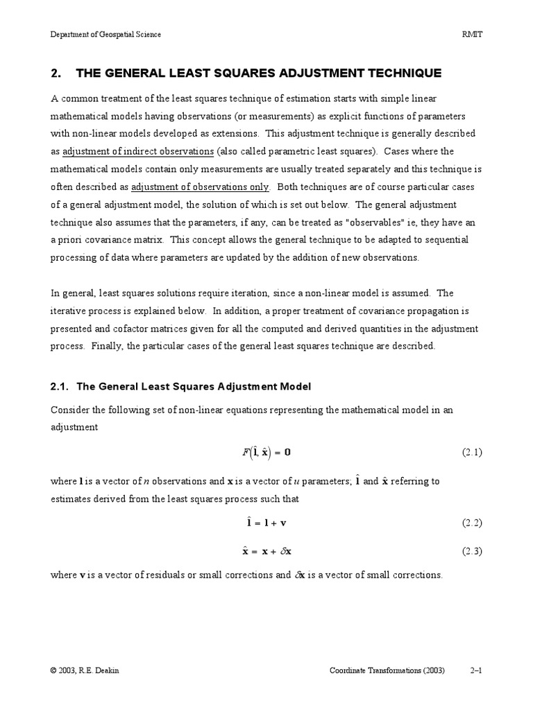 2.1. The General Least Squares Adjustment Model | PDF | Least Squares ...