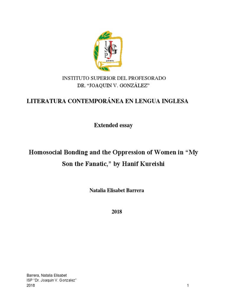 Homosocial Bonding and The Oppression of Women in "My Son The Fanatic ...
