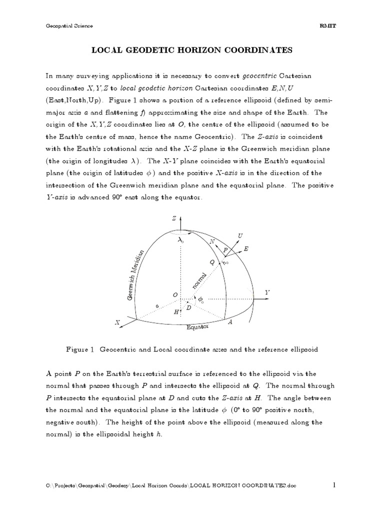 Local Geodetic Horizon Coordinates | PDF | Latitude | Cartesian ...