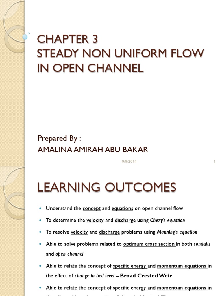 Steady Non Uniform Flow in Open Channel: Prepared By: Amalina Amirah ...