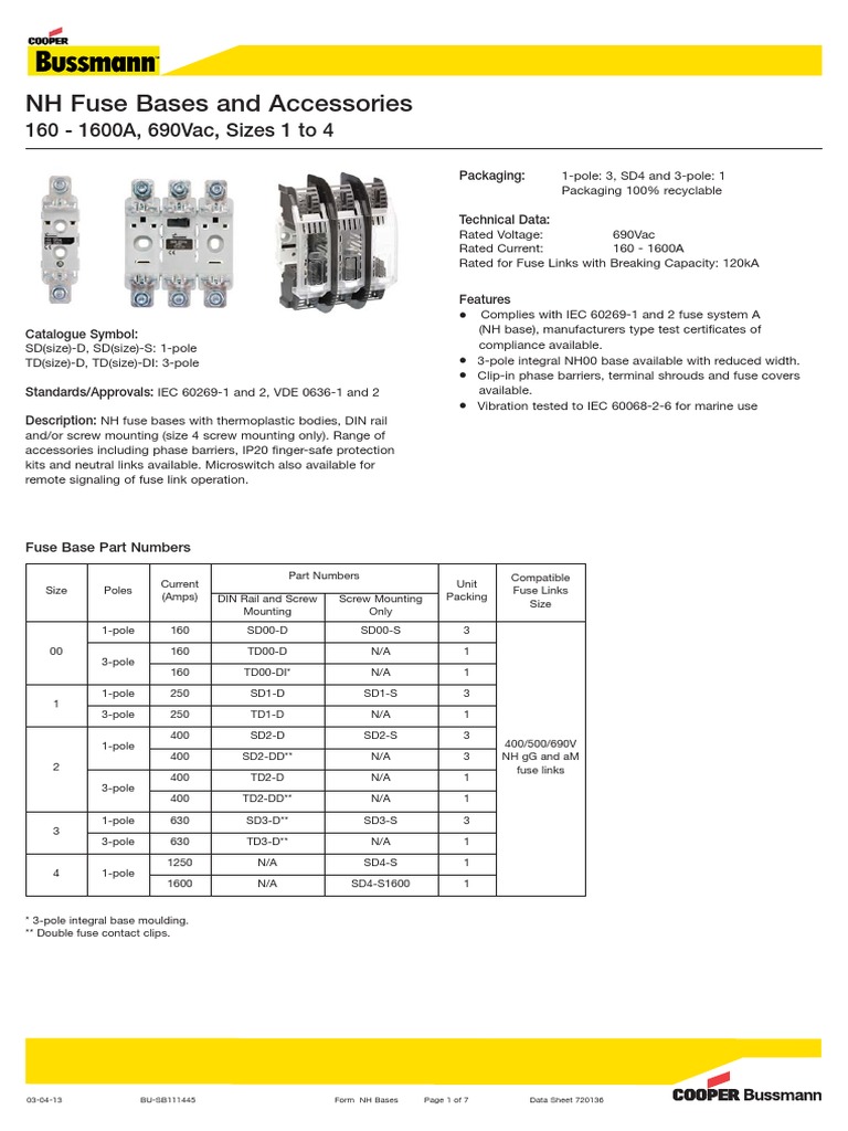 Base NH Bussmann | PDF | Fuse (Electrical) | Screw